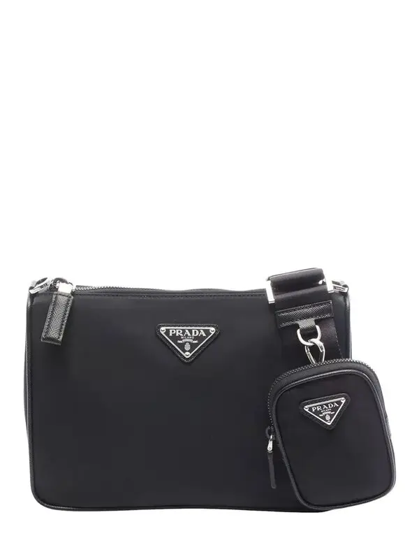 Prada 2013-2026 Saffiano Trimmed Re-nylon Zip Top Crossbody Bag - Black