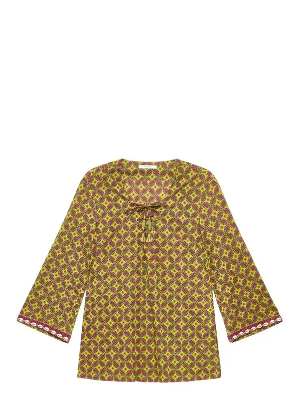 Malìparmi Shell-embroidered Geometric-print Shirt - Yellow