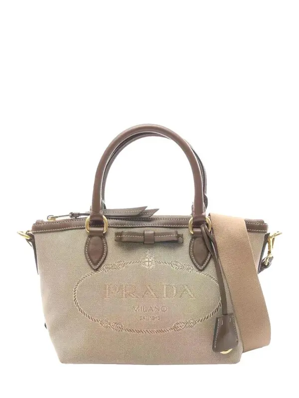 Prada Canapa Logo Jacquard Satchel - Brown
