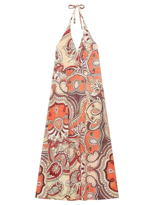 Malìparmi Hippie Lotus Paisley-print Halterneck Dress - Orange
