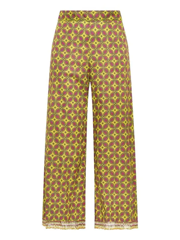 Malìparmi Geometric-print Fringe-trimmed Trousers - Yellow