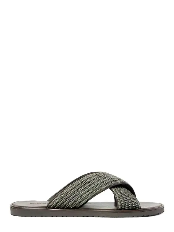 SCAROSSO Ettore Crossover-strap Raffia Sandals - Green