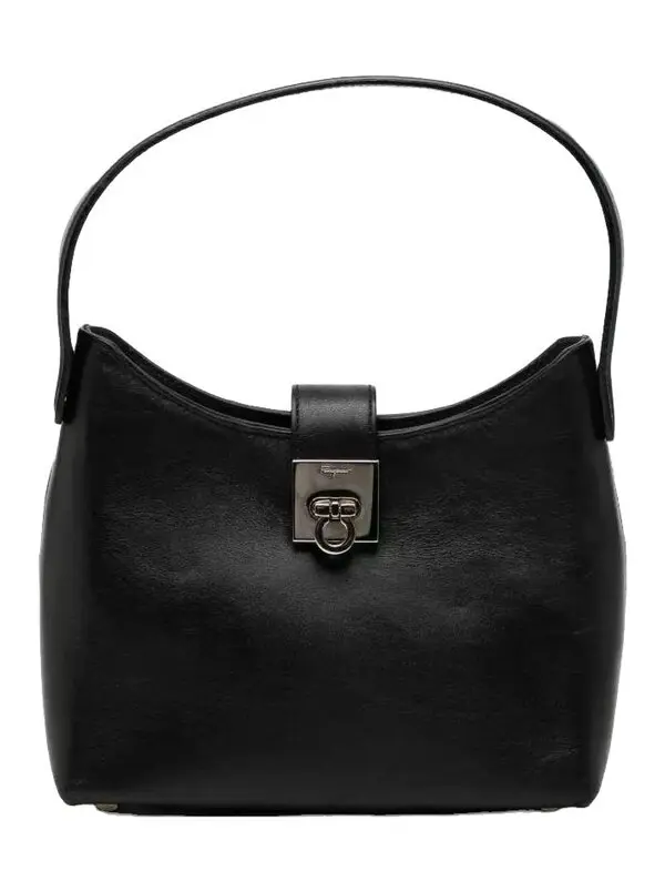 FERRAGAMO Leather Gancini Handbag - Black