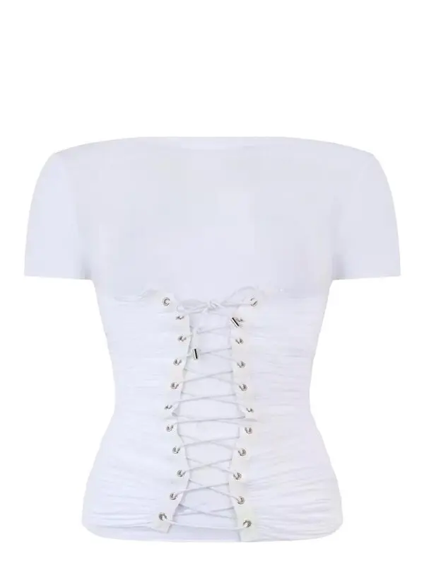 LES FILLES D'EVA Lace-up Ruched T-shirt - White