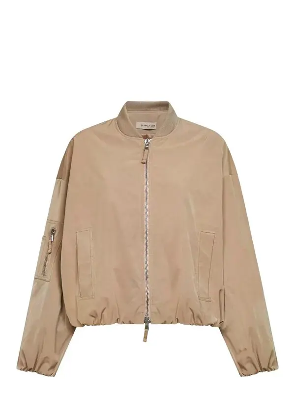 BLANCA VITA Ribbed-collar Zip-up Bomber Jacket - Neutrals