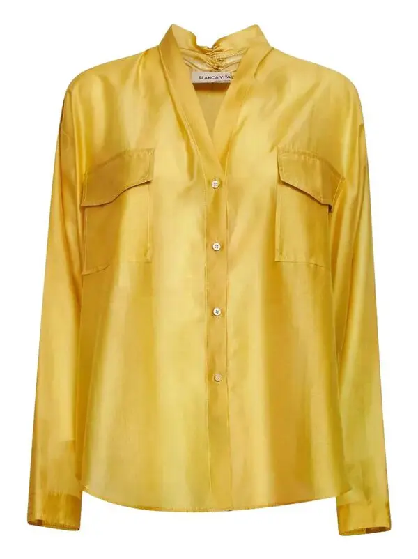 BLANCA VITA Pleated-back Pocket-detail Blouse - Yellow