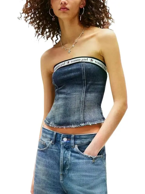 Tommy Hilfiger Logo-tape Strapless Tube Top - Blue
