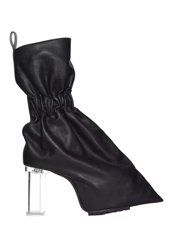 Rick Owens Ruched Leather Ankle Boots - Black