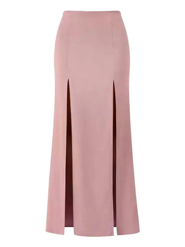 Patrizia Pepe Satin Midi Skirt With Slit Detail - Pink