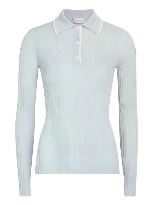 Moncler Ribbed-knit Embroidered-trim Polo Shirt - Blue
