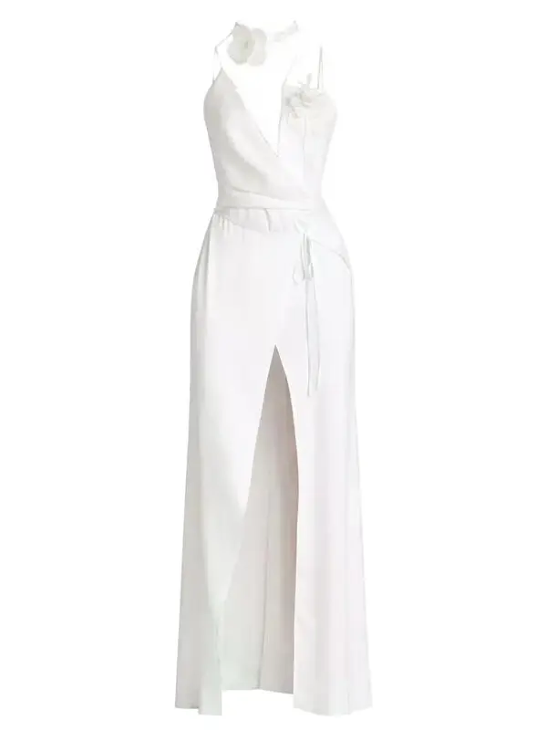 David Koma Floral-appliqué Halterneck Gown - White