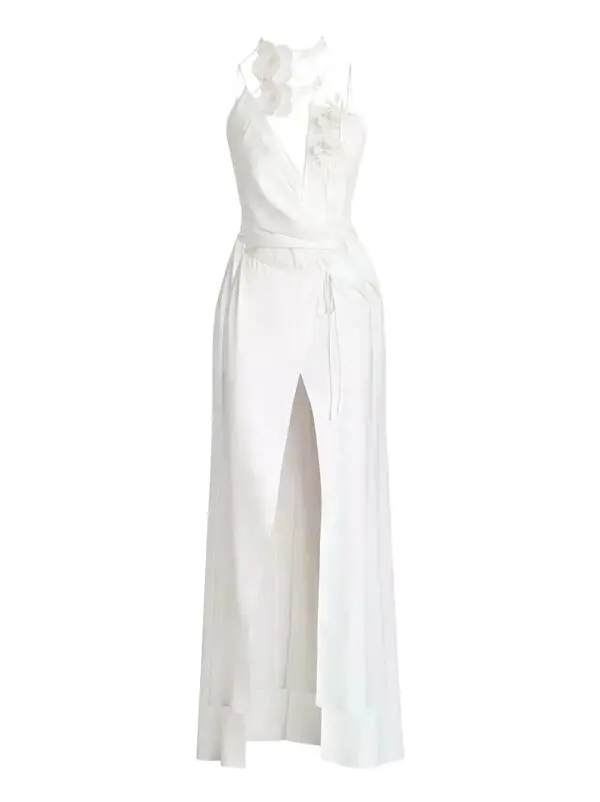 David Koma Floral-appliqué Wrap Dress - White