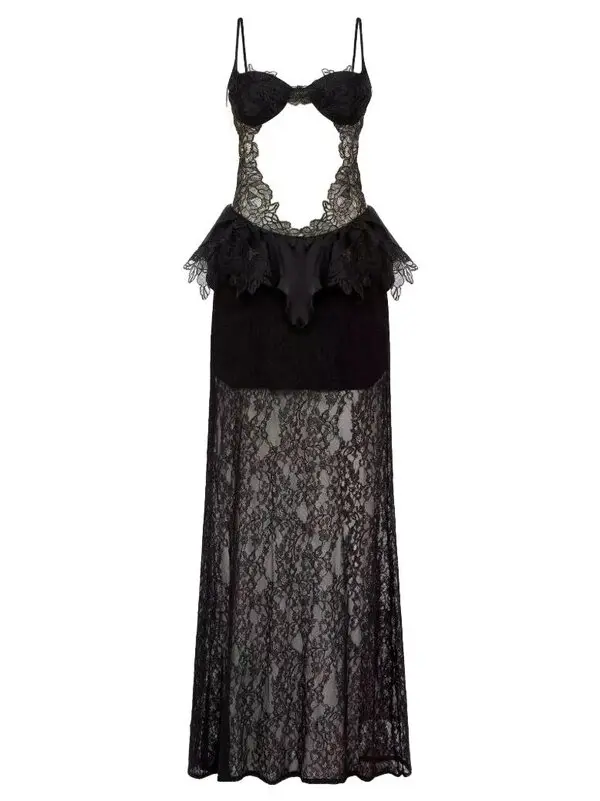 David Koma Lace Panelled Cut-out Dress - Black
