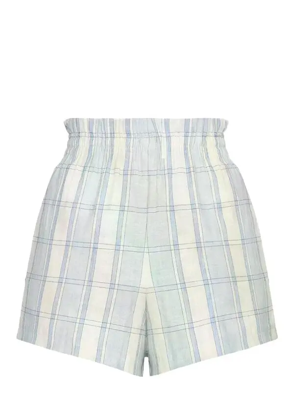 HEVRON Mira Plaid Drawstring Shorts - Blue