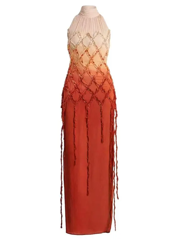 Blumarine Beaded Fringed Dress - Orange