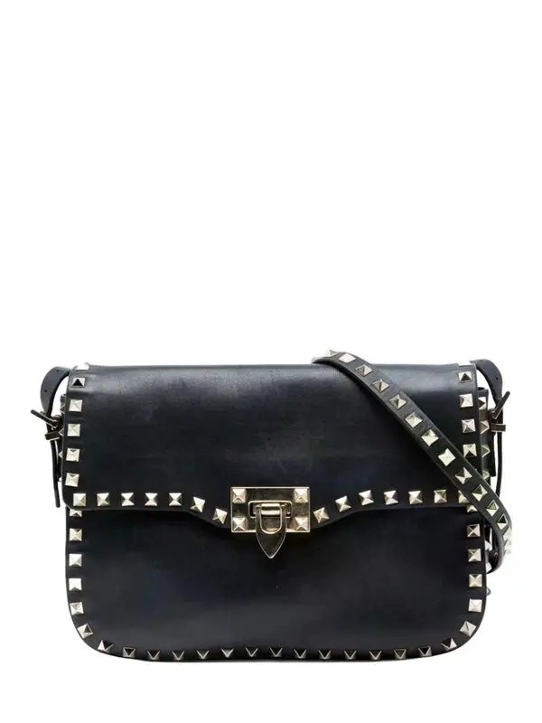 Valentino Garavani 2010-2026 Small Leather Rockstud Flap Crossbody Bag - Black
