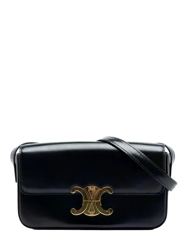 Celine Shiny Calfskin Triomphe Claude Shoulder Bag - Black