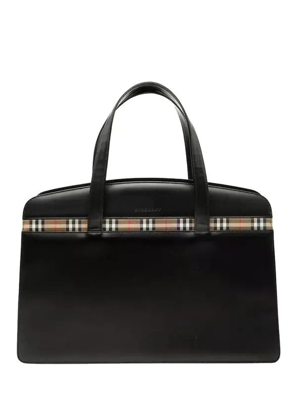 Burberry House Check Trimmed Leather Handbag - Black