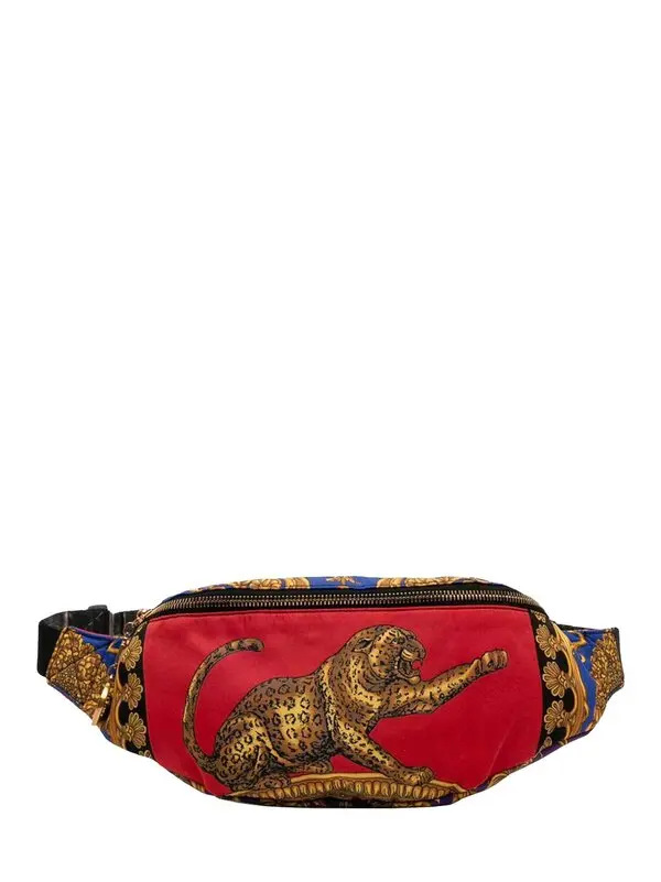 Versace Leopard Baroque Printed Nylon Belt Bag - Blue