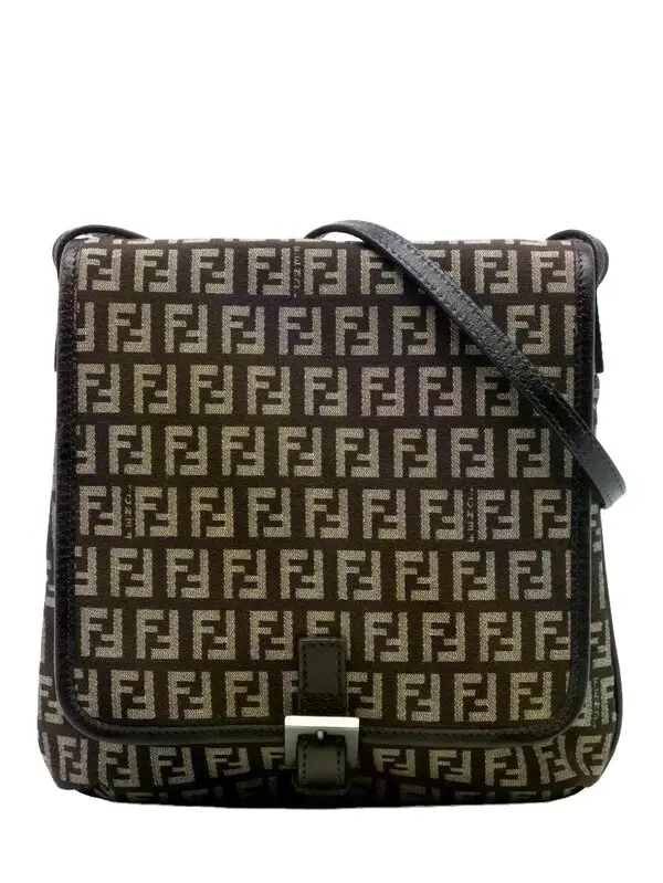 Fendi 2000-2010 Zucchino Canvas Flap Crossbody Bag - Brown