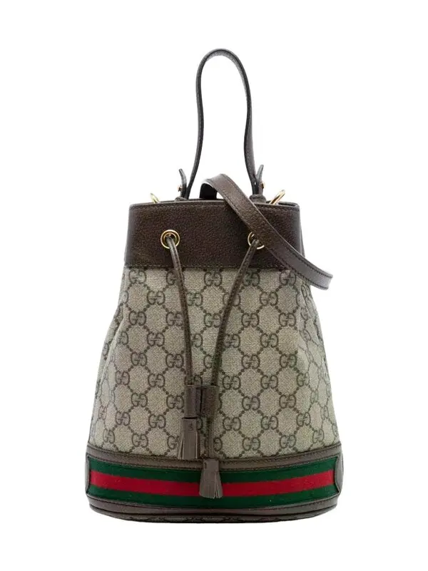Gucci Small Gg Supreme Web Ophidia Bucket Bag - Neutrals