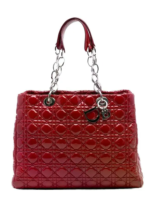 Dior 2011 Large Patent Cannage Lady Soft Shopping Tote Bag - Red