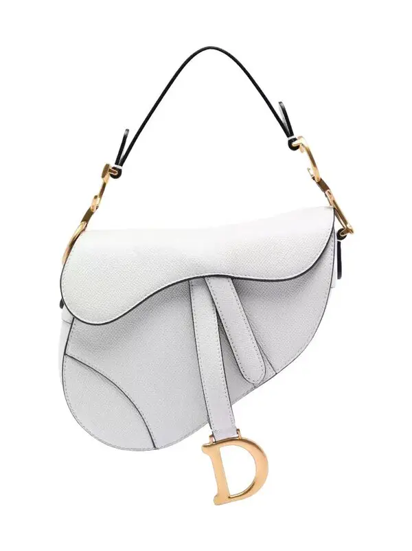 Dior Mini Grained Calfskin Saddle Bag - White