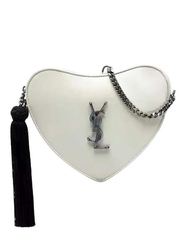 Saint Laurent 2018 Leather Monogram Heart Tassel Crossbody Bag - White