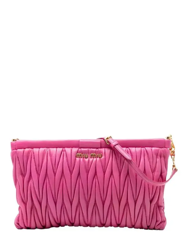 Miu Miu Matelasse Nappa Frame Clutch With Strap - Pink