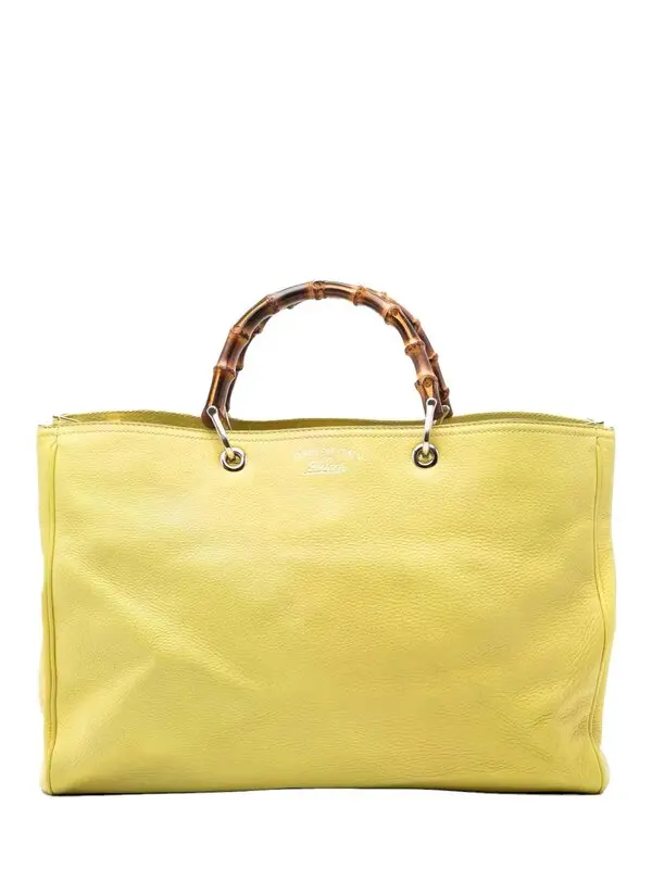 Gucci Large Calfskin Bamboo Shopper Satchel - Yellow