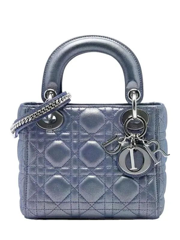 Dior 2016 Mini Iridescent Lambskin Cannage Lady Satchel - Blue