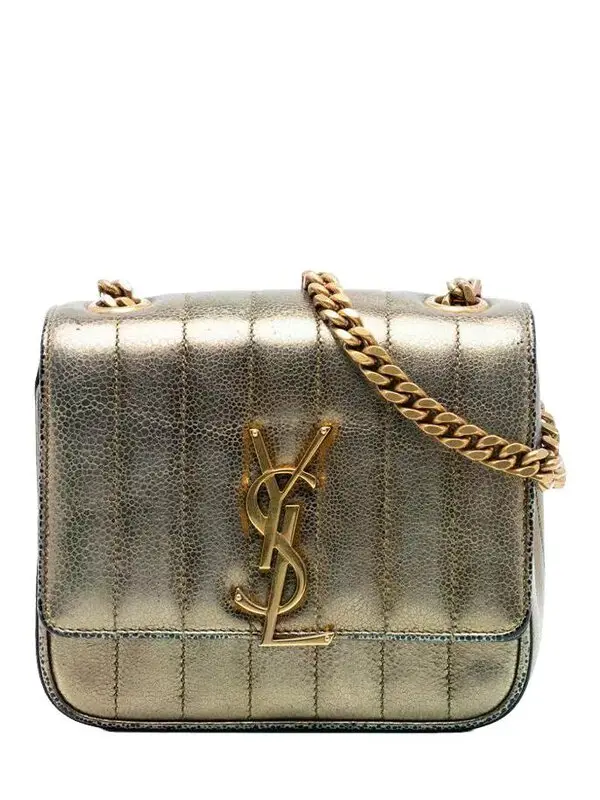Saint Laurent Metallic Grain De Poudre Monogram Vicky Chain Bag - Gold