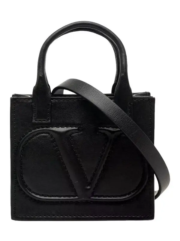 Valentino Garavani Mini Leather Vlogo Walk Tote Satchel - Black