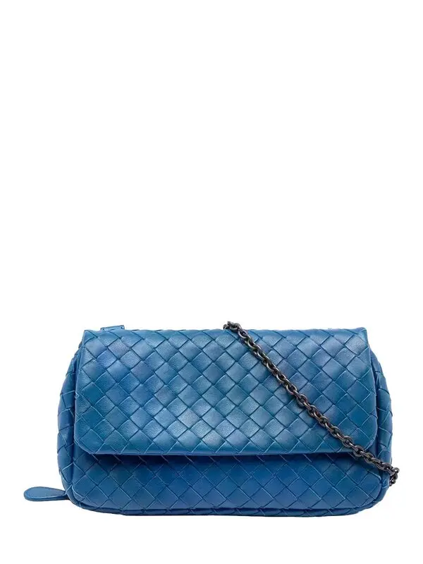 Bottega Veneta Mini Nappa Intrecciato Expandable Chain Flap Crossbody Bag - Blue