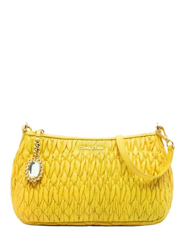 Miu Miu Matelasse Nappa Crystal Charm Shoulder Bag - Yellow