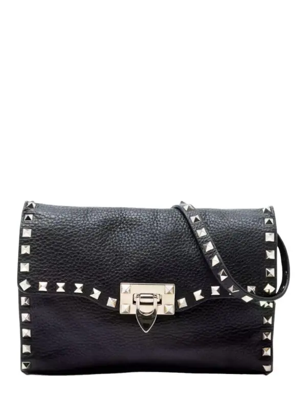 Valentino Garavani Small Grainy Calfskin Rockstud Flap Crossbody Bag - Black