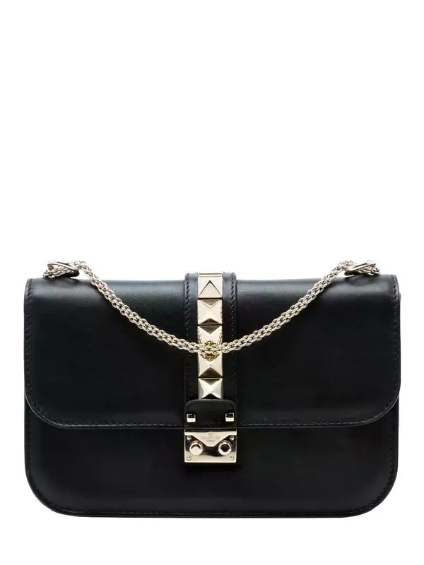 Valentino Garavani Leather Rockstud Glam Lock Crossbody Bag - Black