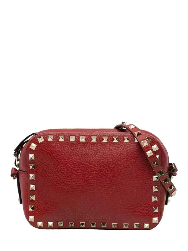 Valentino Garavani Grainy Calfskin Rockstud Camera Crossbody Bag - Red