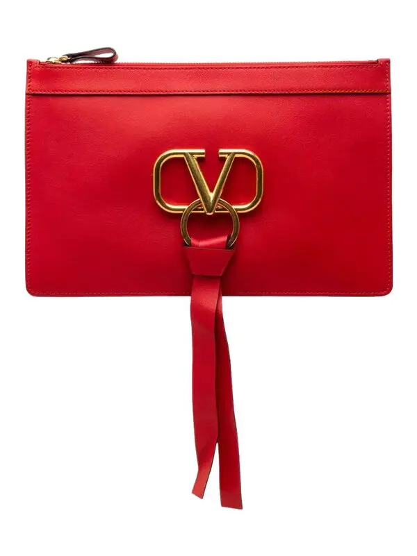 Valentino Garavani Leather Vring Clutch - Red