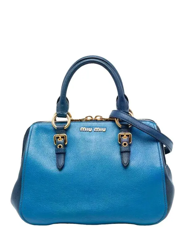 Miu Miu Bicolor Madras Leather Convertible Doctor Satchel - Blue