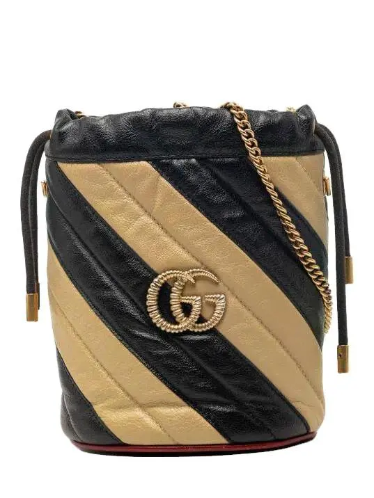 Gucci Mini Gg Marmont Matelasse Diagonal Leather Torchon Bucket Bag - Neutrals