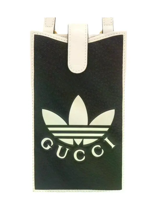 Gucci Adidas Leather Phone Case Crossbody Bag - Black