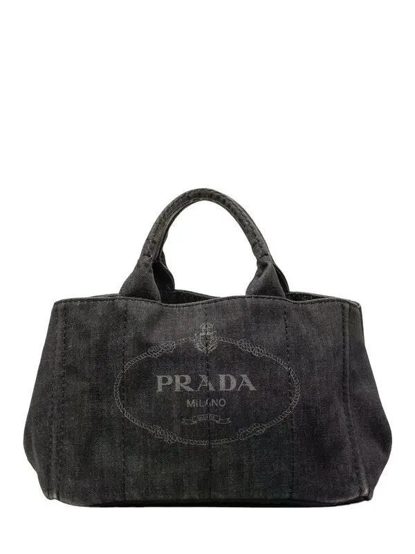 Prada 2013-2026 Denim Canapa Logo Satchel - Black