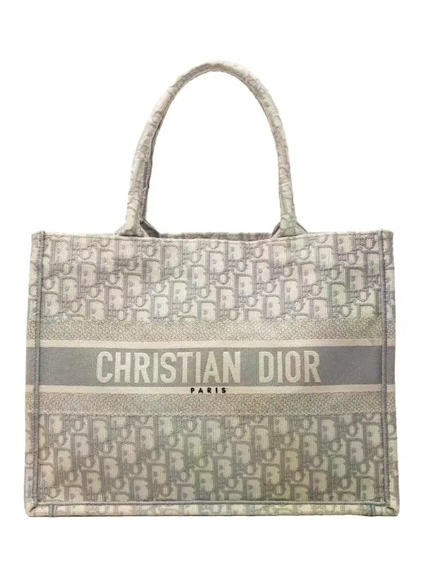 Dior 2020 Medium Oblique Embroidered Canvas Book Tote Bag - Grey