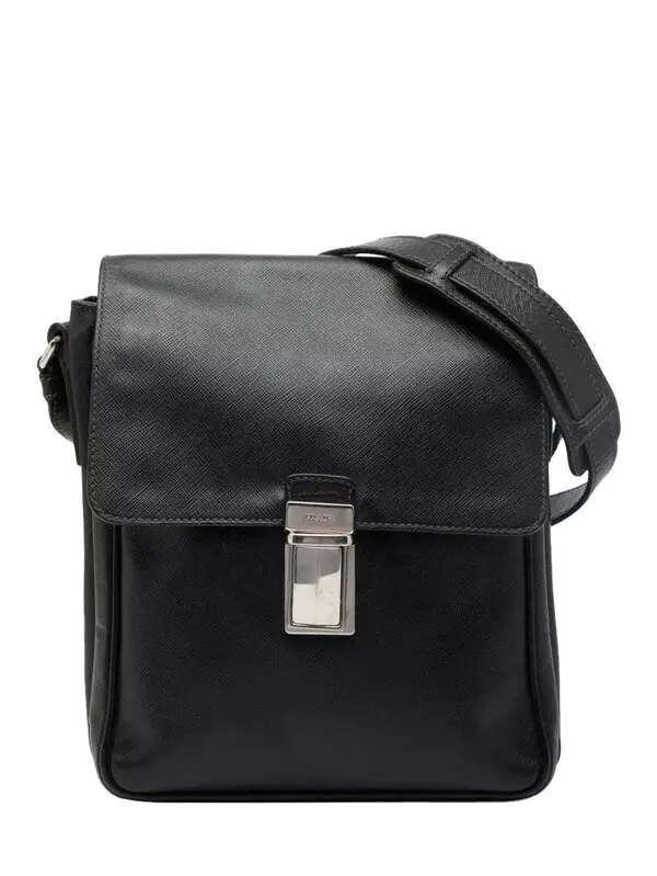 Prada Saffiano Travel Messenger Crossbody Bag - Black
