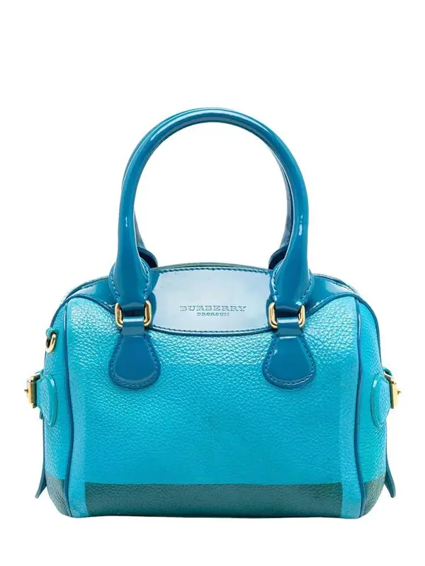 Burberry Mini Tricolour Grained Leather Prorsum Boston Satchel - Blue
