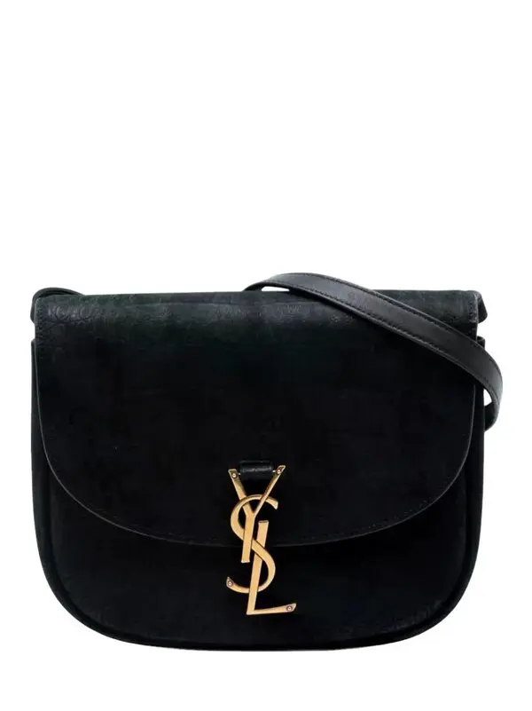 Saint Laurent Medium Croc Embossed Nubuck Monogram Kaia Crossbody Bag - Black