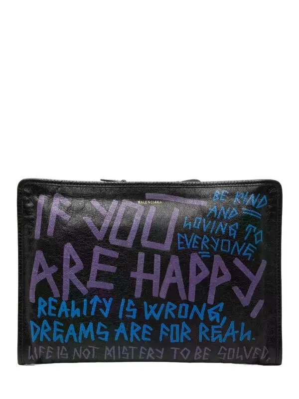 Balenciaga 2000-2026 Lambskin Graffiti Bazar Clutch - Black