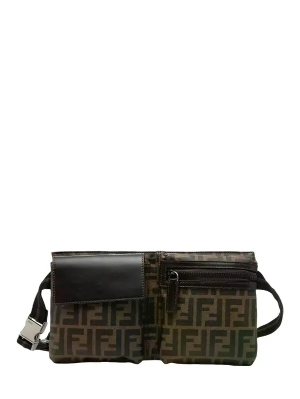 Fendi Zucca Canvas Double Pocket Belt Bag - Brown