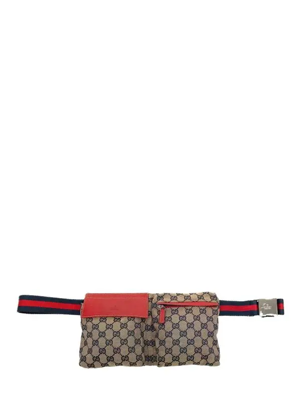 Gucci Gg Canvas Web Double Pocket Belt Bag - Red
